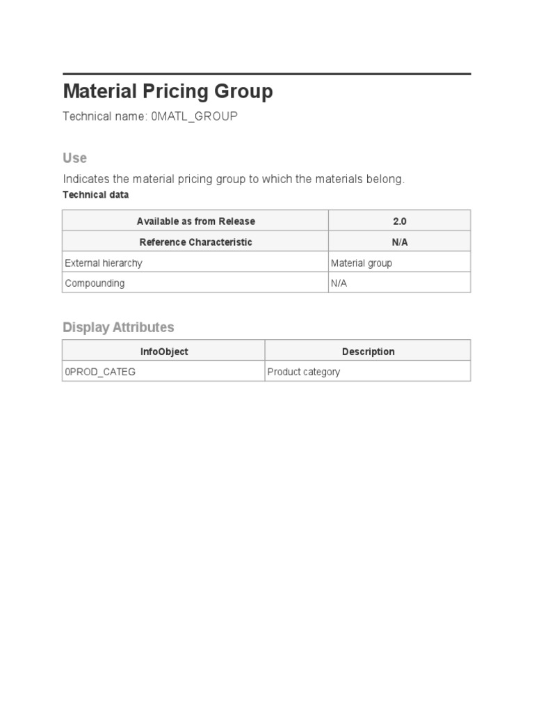 Material Pricing Group Overview | PDF | Computers