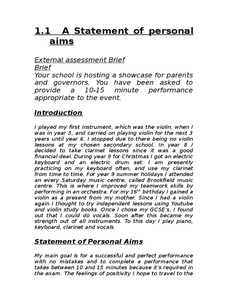 A Statement of Personal Aims 1 Rebecca Lodge | PDF | Singing | Microphone