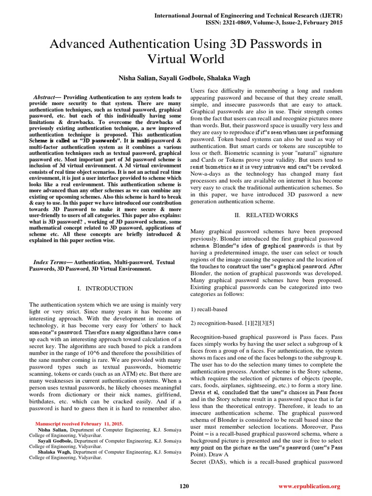 Advanced Authentication Using 3D Passwords in Virtual World: Nisha Salian, Sayali Godbole ...