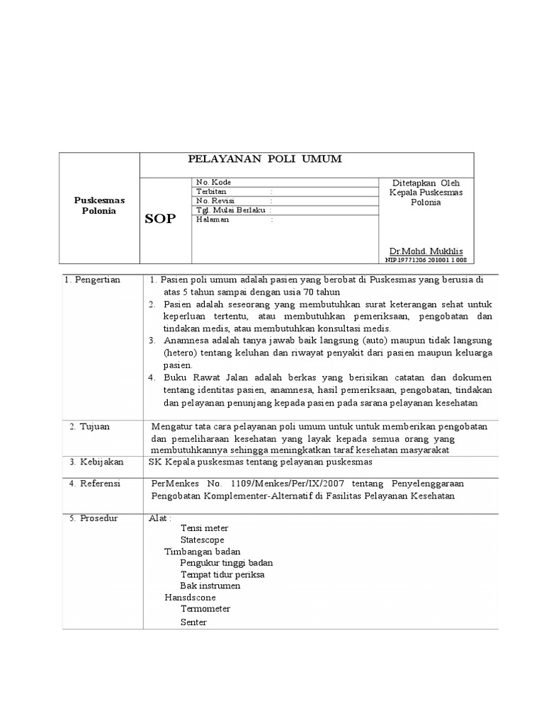 SOP Pelayanan Poli Umum | PDF