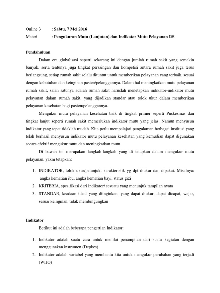 Pengukuran Mutu RS Dan Indikator Mutu Pelayanan RS | PDF Pengukuran Mutu RS Dan Indikator Mutu Pelayanan RS | PDF