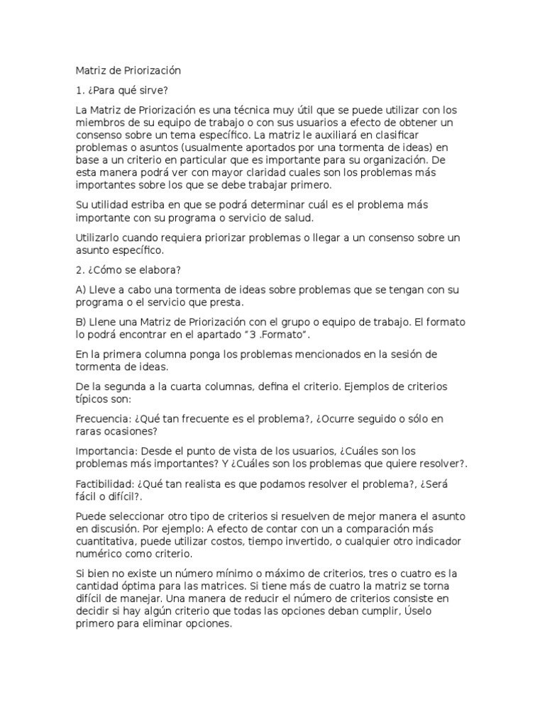 Matriz de Holmes o Priorización | PDF | Matriz (Matemáticas) | Toma de ...