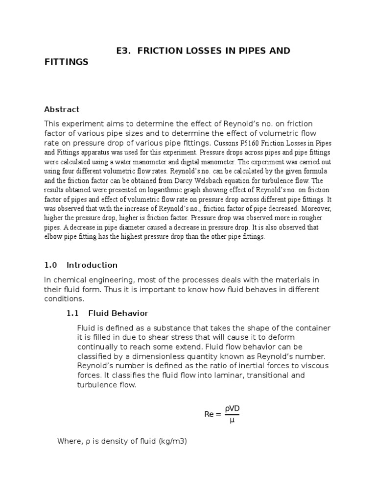 E3. Friction Losses in Pipes and Fittings | PDF | Fluid Dynamics ...