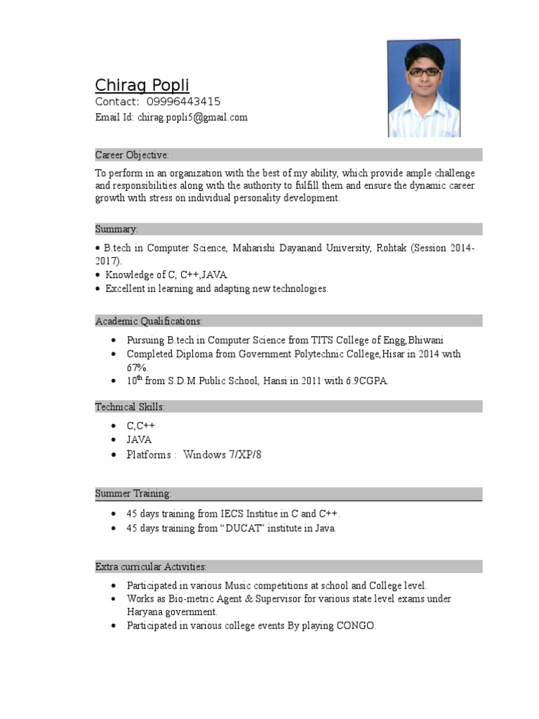 Chirag Popli - Computer Science Resume | PDF