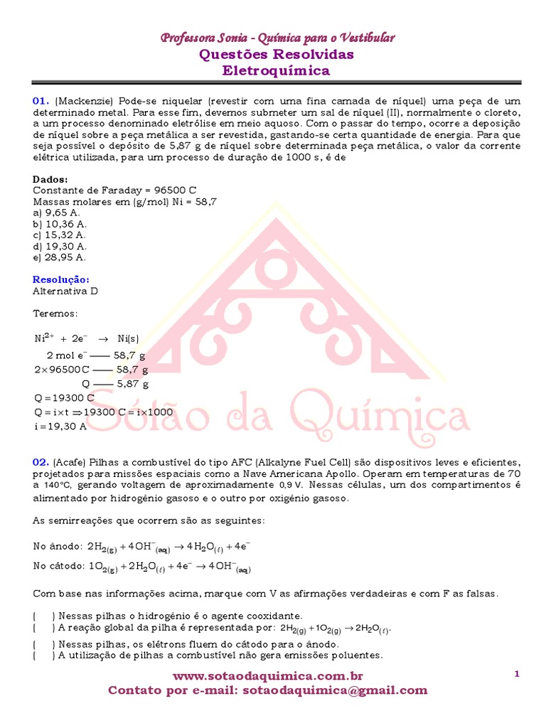 Lista 2008 20 - 20quest C3 B5es 20de 20eletroqu C3 ADmica 20 Pilhas 20e ...