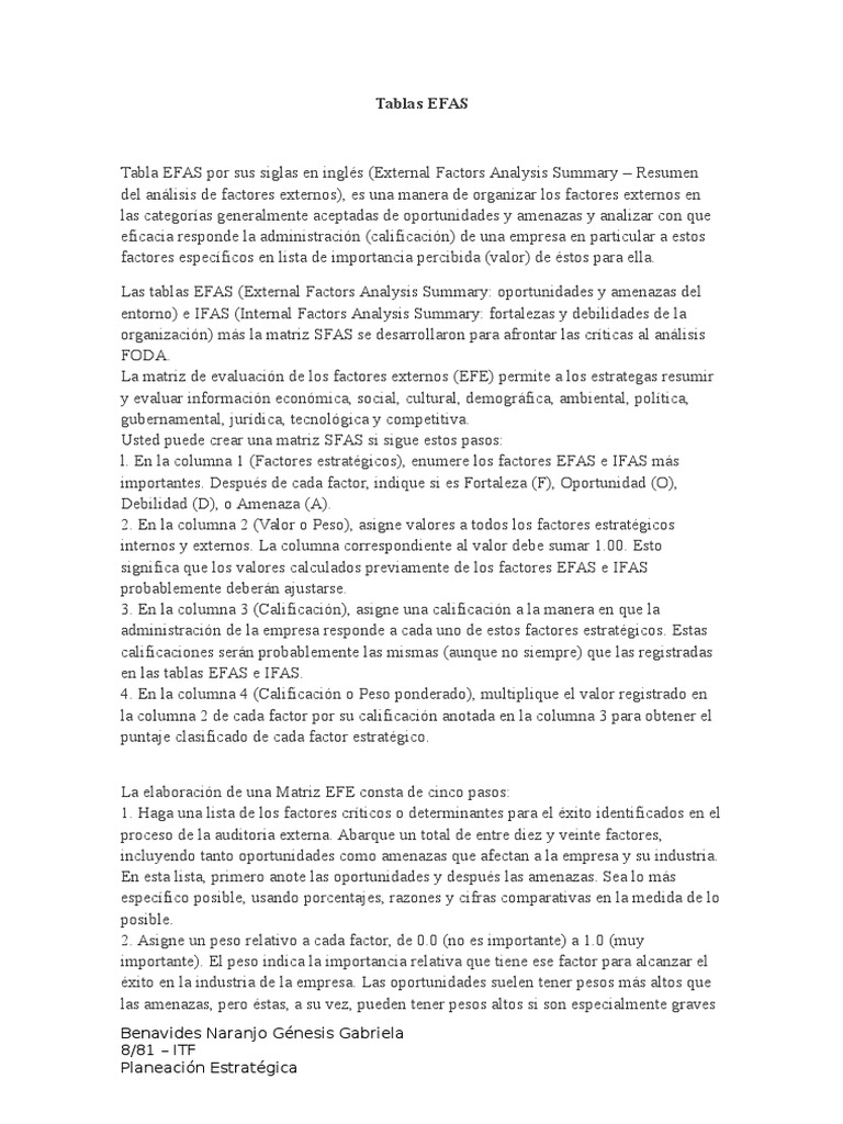 Tablas EFAS | PDF | Planificación | Business