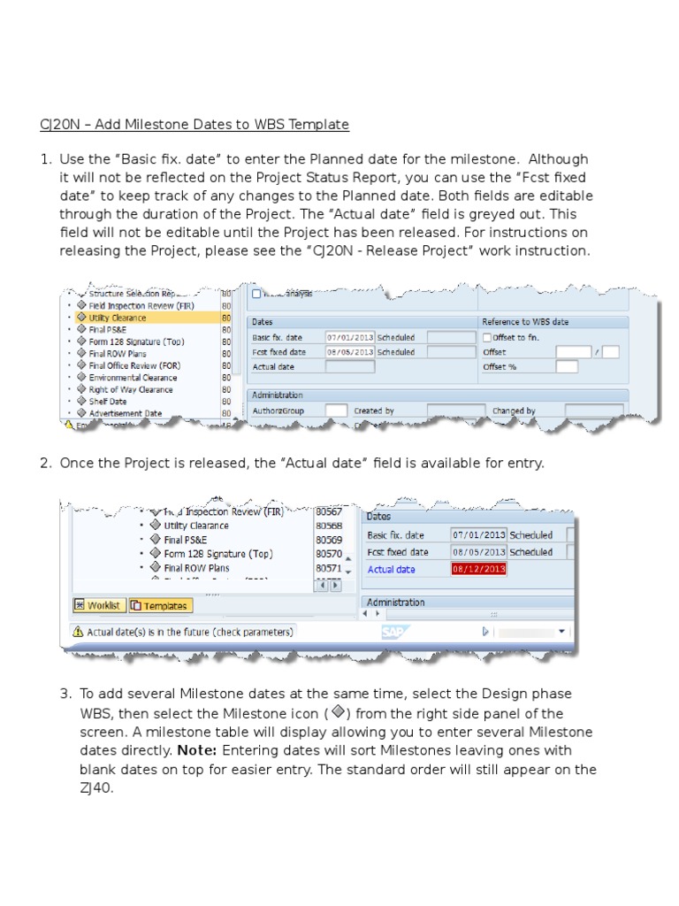 Add Milestone Dates To WBS Template | PDF