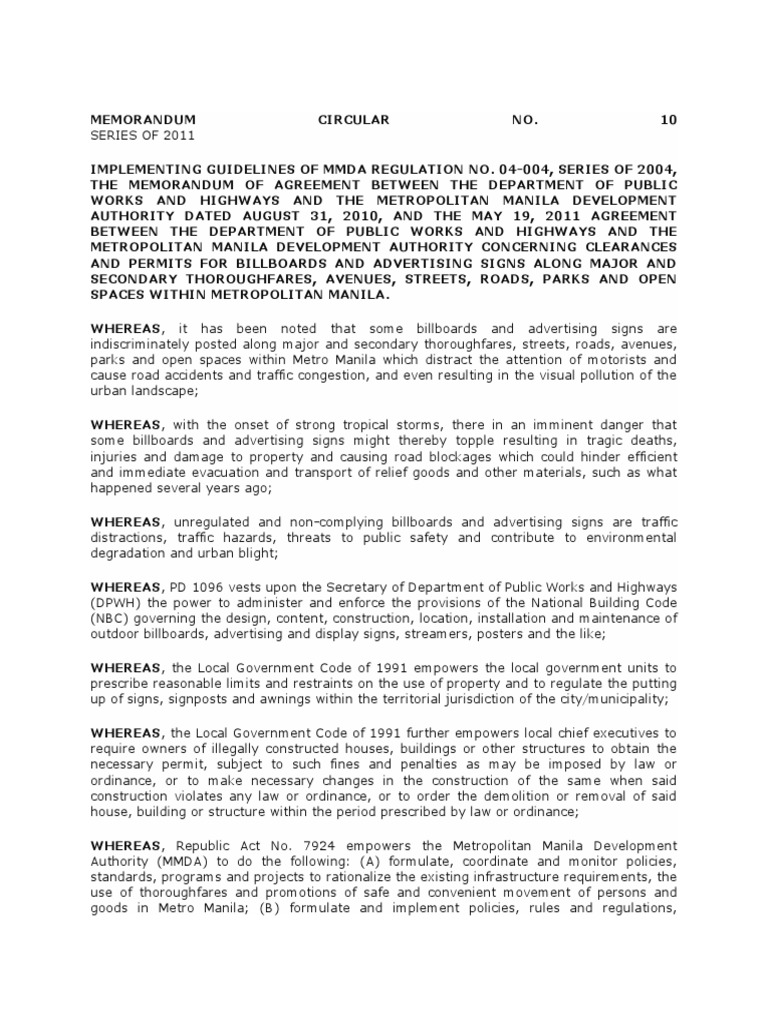 MMDA Memo Circular Billboards and Advertisements | PDF | Billboard ...