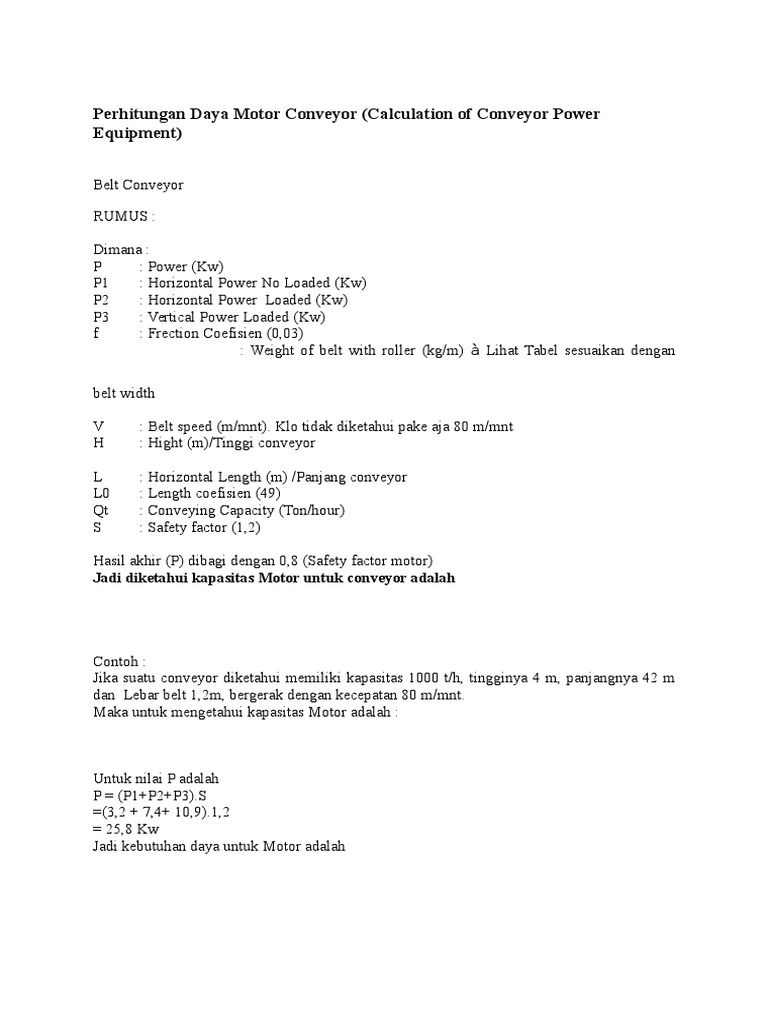 Perhitungan Daya Motor Conveyor | PDF | Sains & Matematika