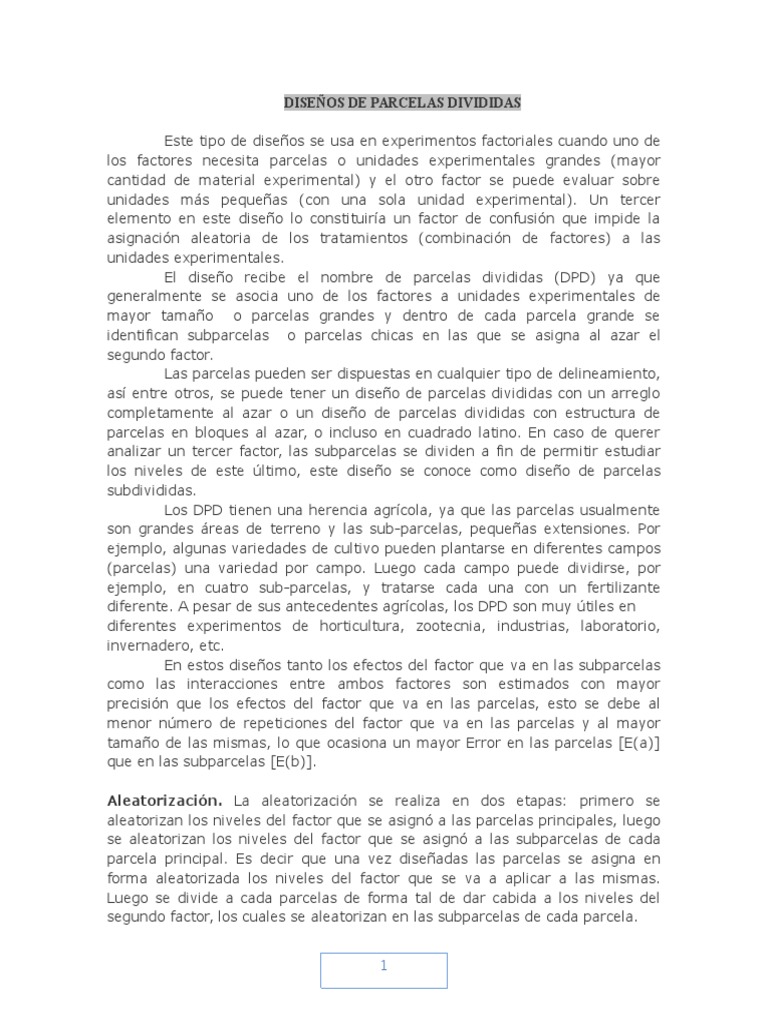 Diseño de Parcelas Divididas en Experimentos | PDF | Aleatoriedad ...