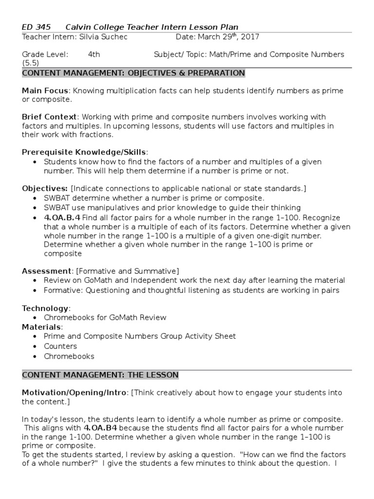 5 5 Prime and Composite | PDF | Prime Number | Lesson Plan