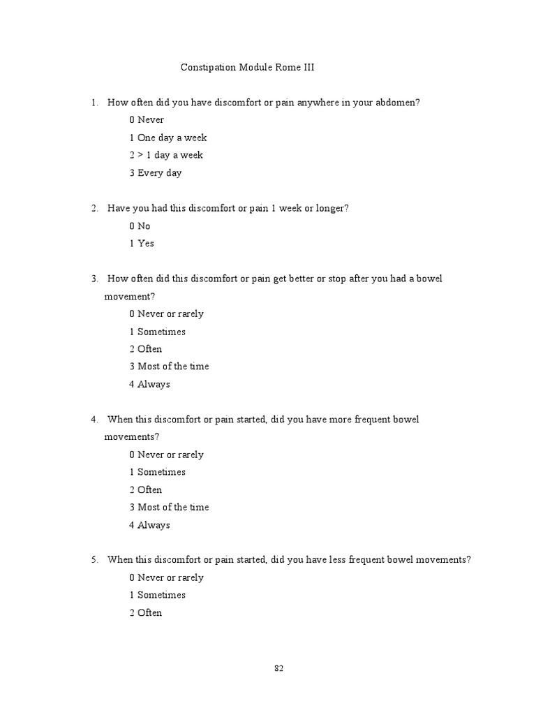 Assessing Constipation Symptoms: A Questionnaire for the Rome III ...