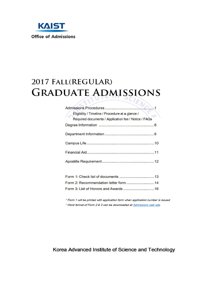 KAIST Guideline Fall Regular 2017 Admissions PDF | PDF | Biological ...