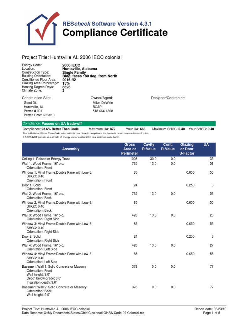 AL REScheck certificate | Duct (Flow) | Hvac