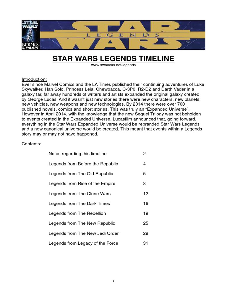 Timeline Legends STAR WARS | PDF | Star Wars Expanded Universe | Jedi