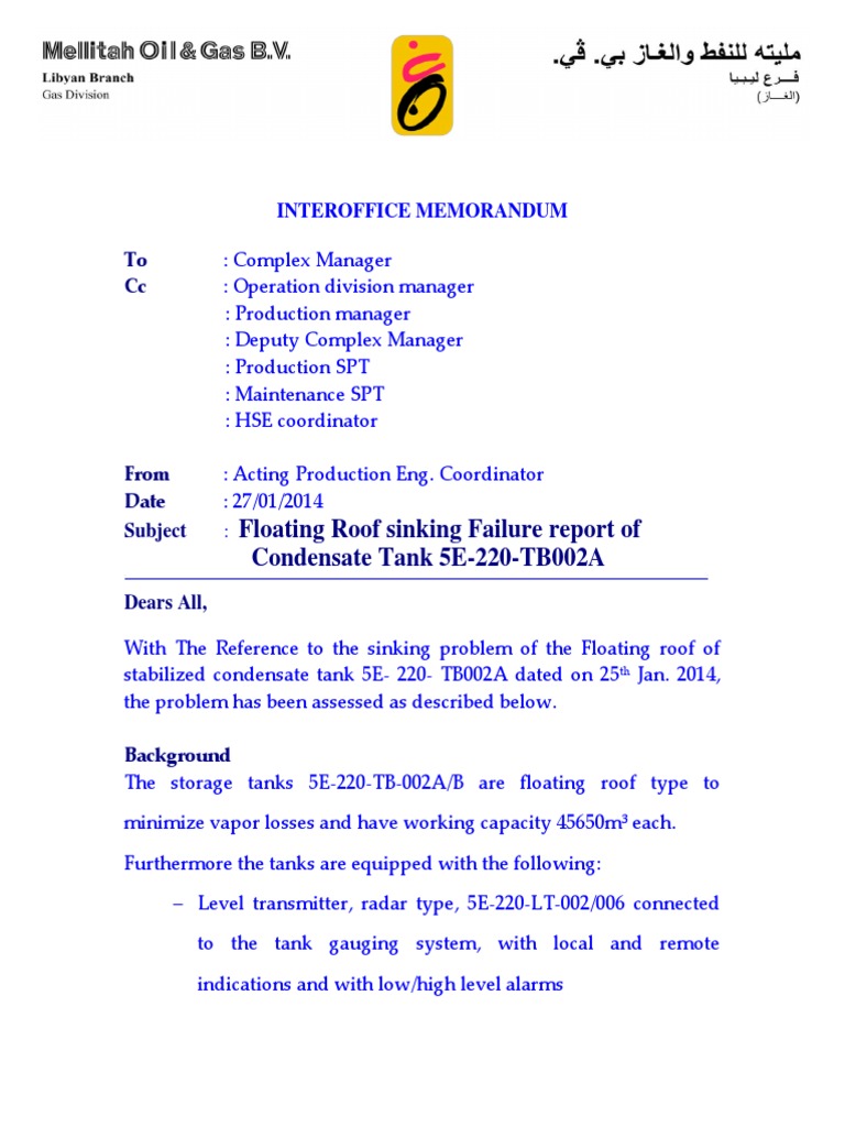 Floating Roof Failure Report | PDF | Tanks | Water