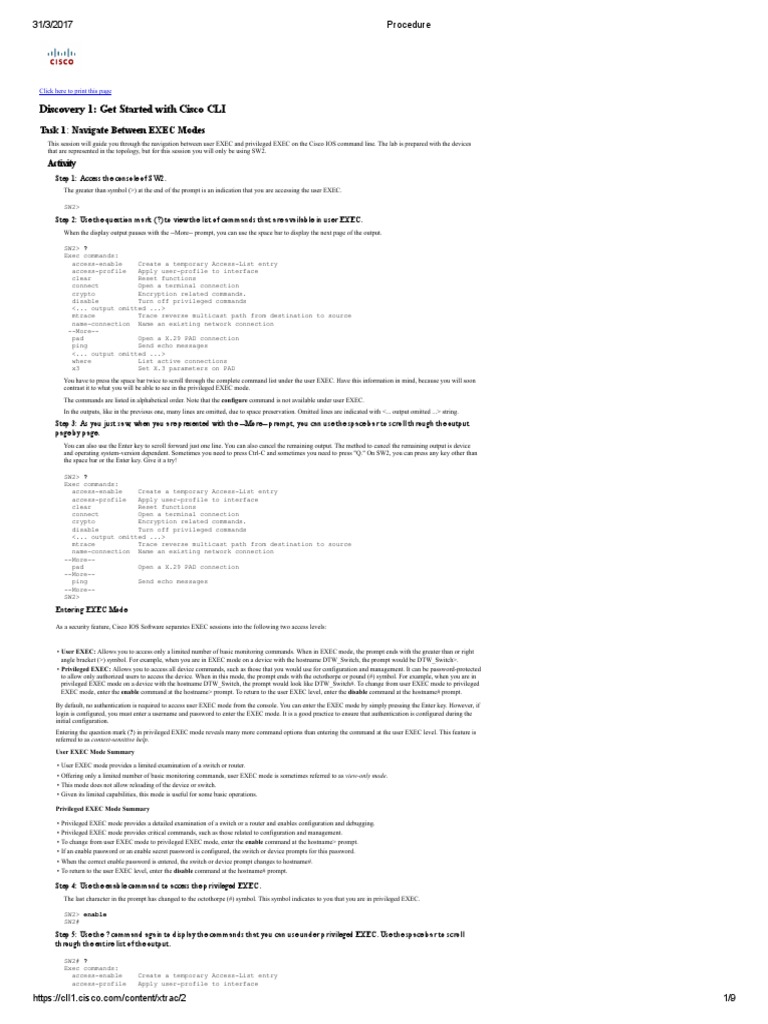 Discovery 1 - Get Started With Cisco CLI | PDF | Computer Terminal ...