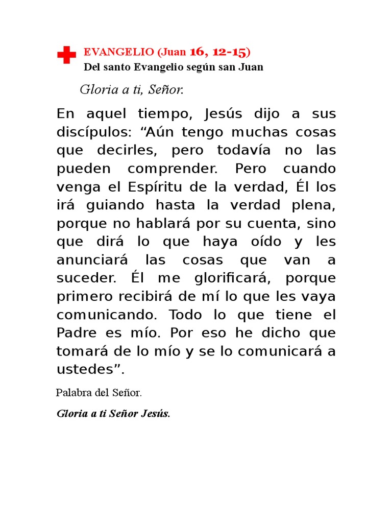 Juan 16, 12-15 | PDF | Evangelio de juan | Contenido del Nuevo Testamento