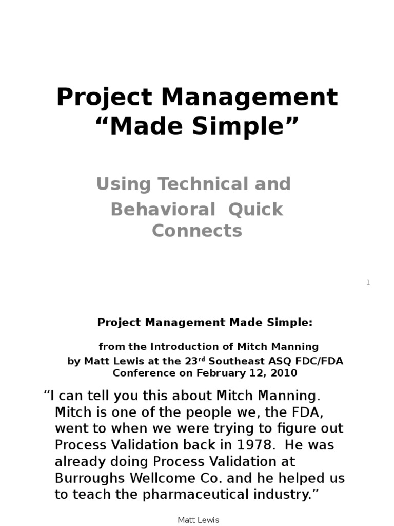 Project Management "Made Simple": Using Technical and Behavioral Quick ...
