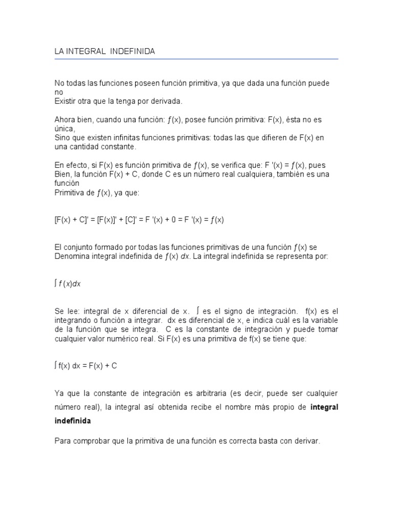 La Integral Indefinida | PDF | Integral | Función (Matemáticas)