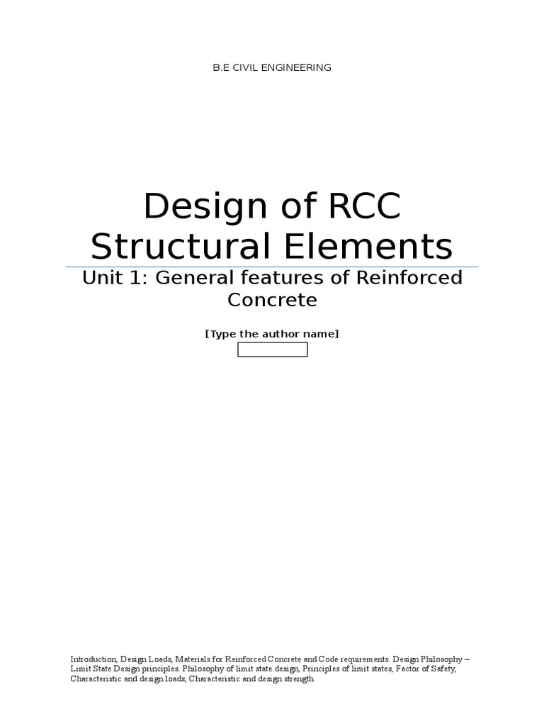 Design of RCC Structural Elements - Unit 1 General Characteristics of ...