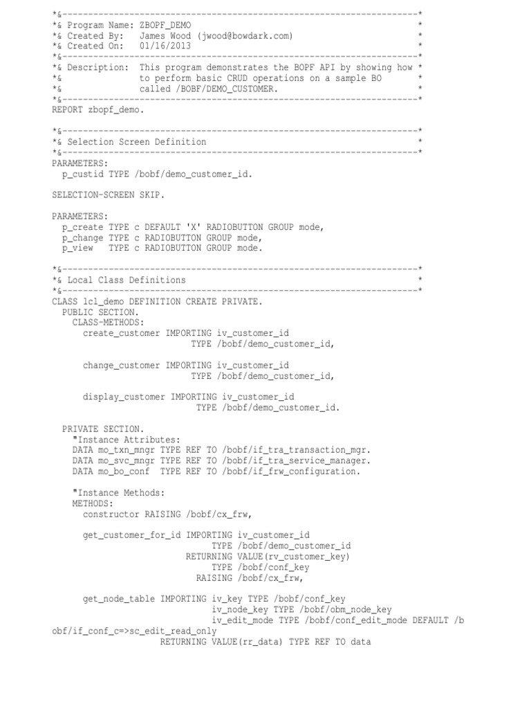 BOPF Sample Code | PDF | Database Index | Constructor (Object Oriented Programming)