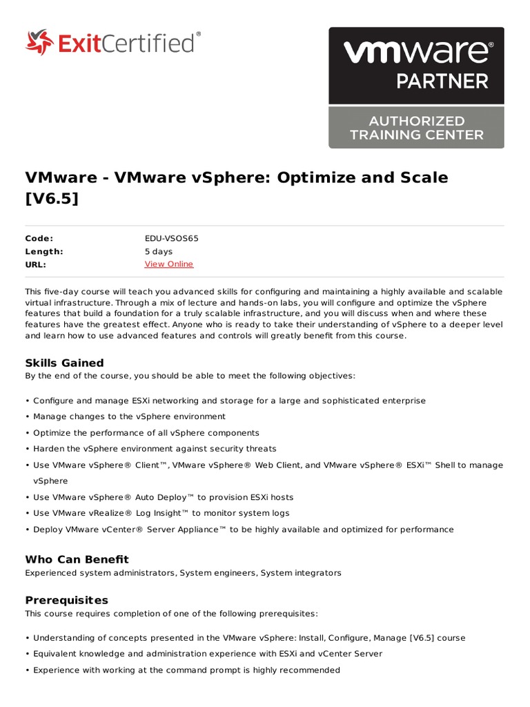 Vmware Vsphere Optimize and Scale v6 5 | PDF | V Mware | Scalability