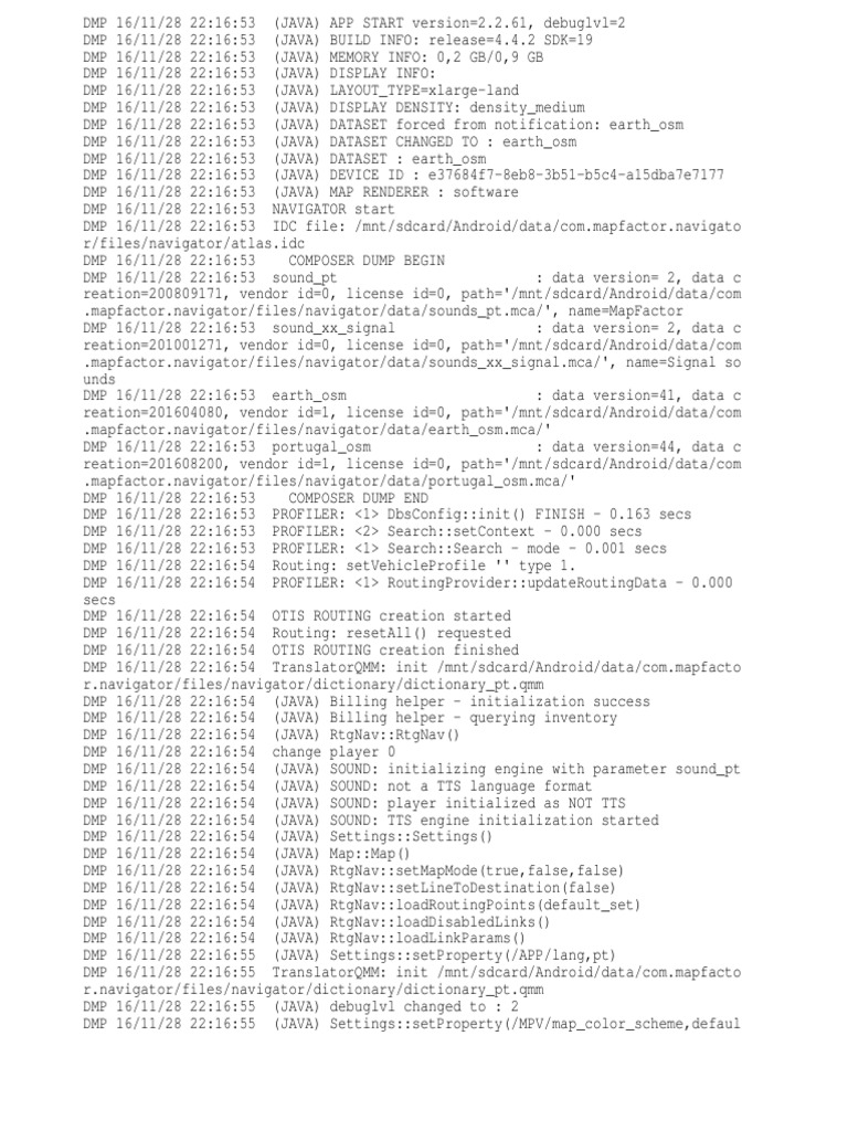 MapFactor Navigator Initialization Log | PDF | Android (Operating System) | Computer Engineering