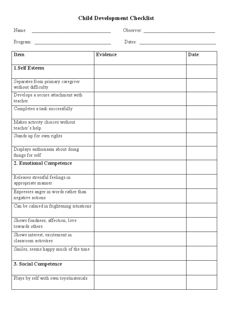 Child Development Observation Checklist | PDF | Child Development ...