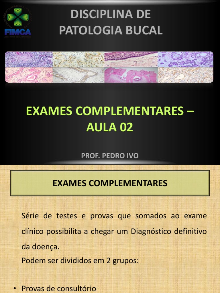 Aula 02 - Exames Complementares | Download grátis PDF | Língua | Boca