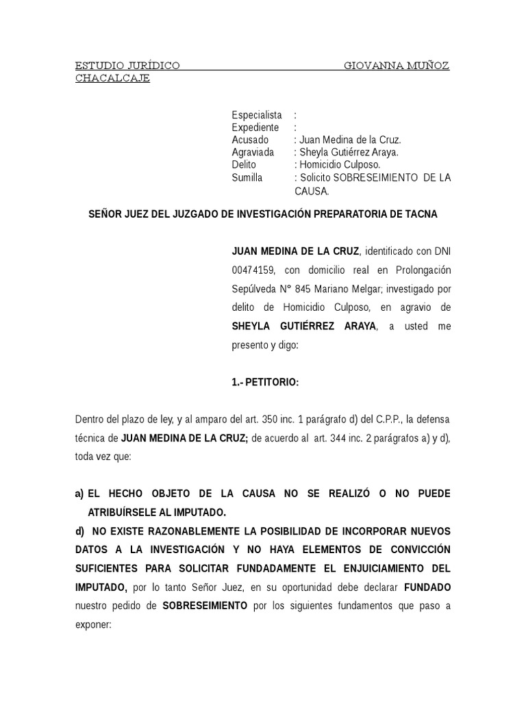 Escrito de Sobreseimiento | Justicia | Crimen y violencia