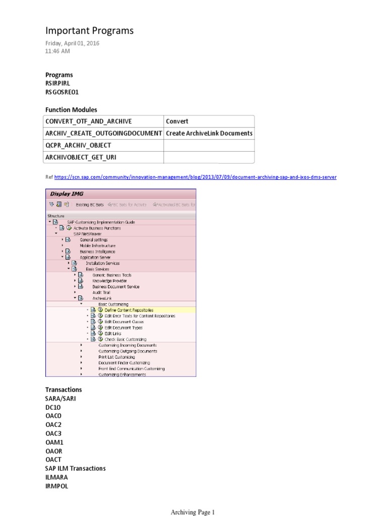 SAP Archiving Important Programs | PDF