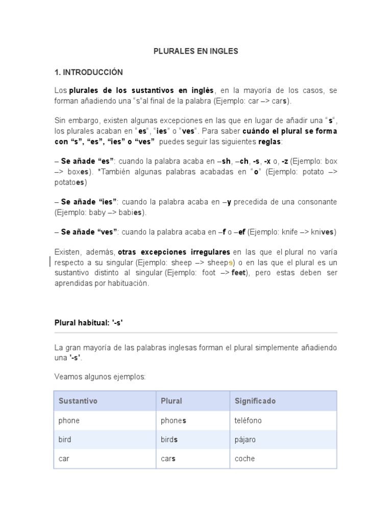 Plurales en Ingles | Plural | Gramática
