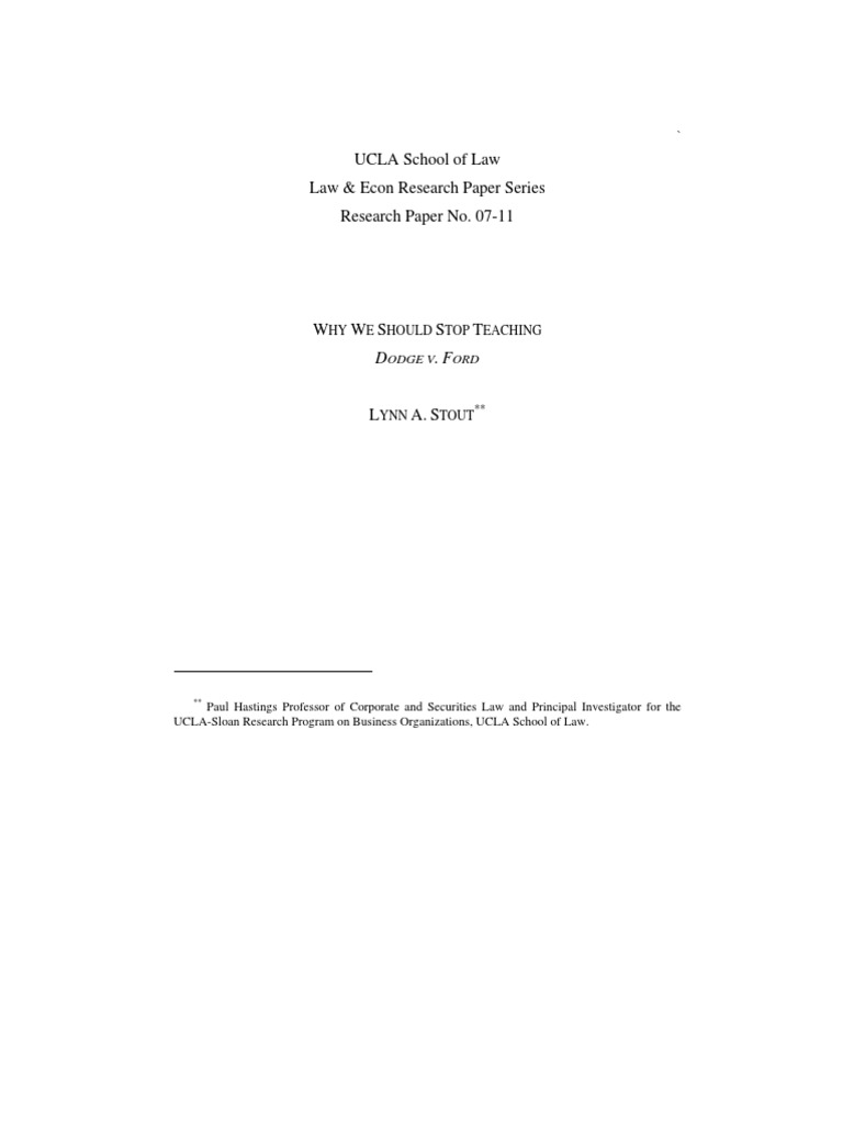 Why We Should Stop Teaching Dodger Vs Ford - Lynn Stout | PDF | Board ...