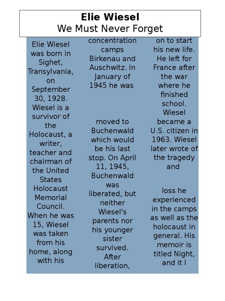 Elie Wiesel: Holocaust Survivor Memoir | PDF