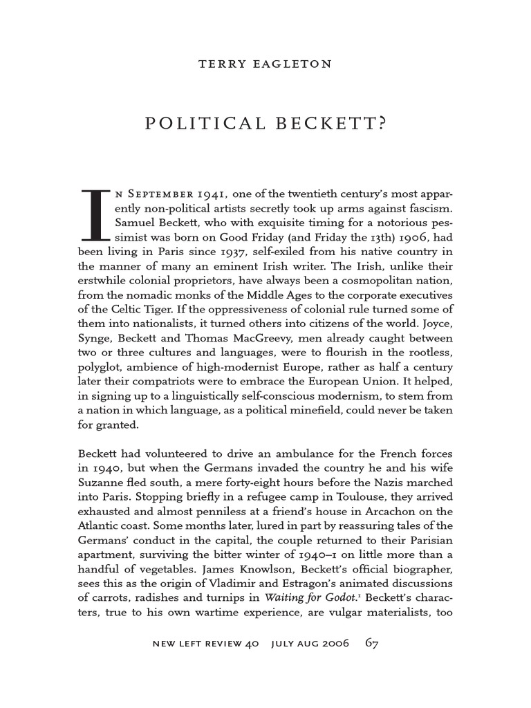 Terry Eagleton. Political Beckett | PDF | Samuel Beckett | Science