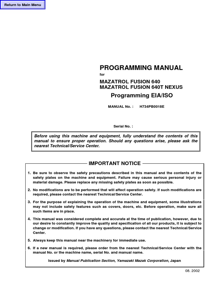 Mazatrol Fusion 640 Programming Manual | PDF | Numerical Control ...