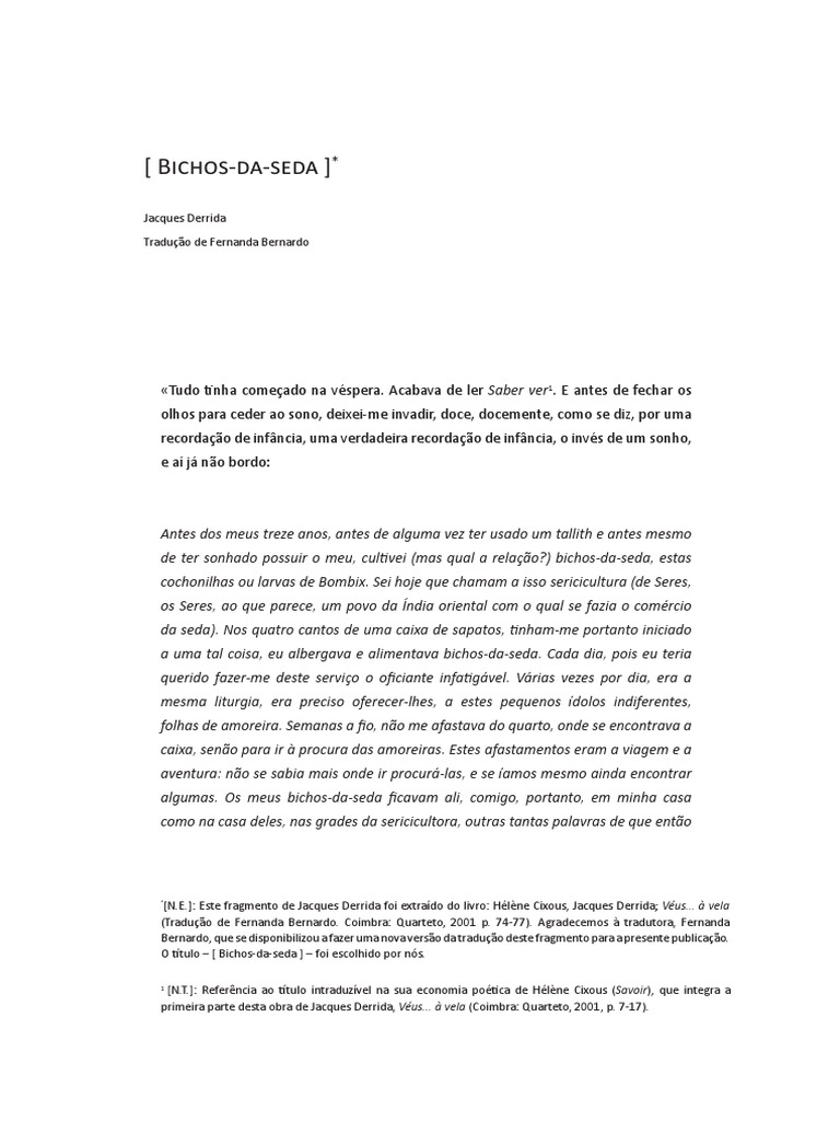 Derrida - Bichos-Da-Seda PDF | PDF | Seda | Amor