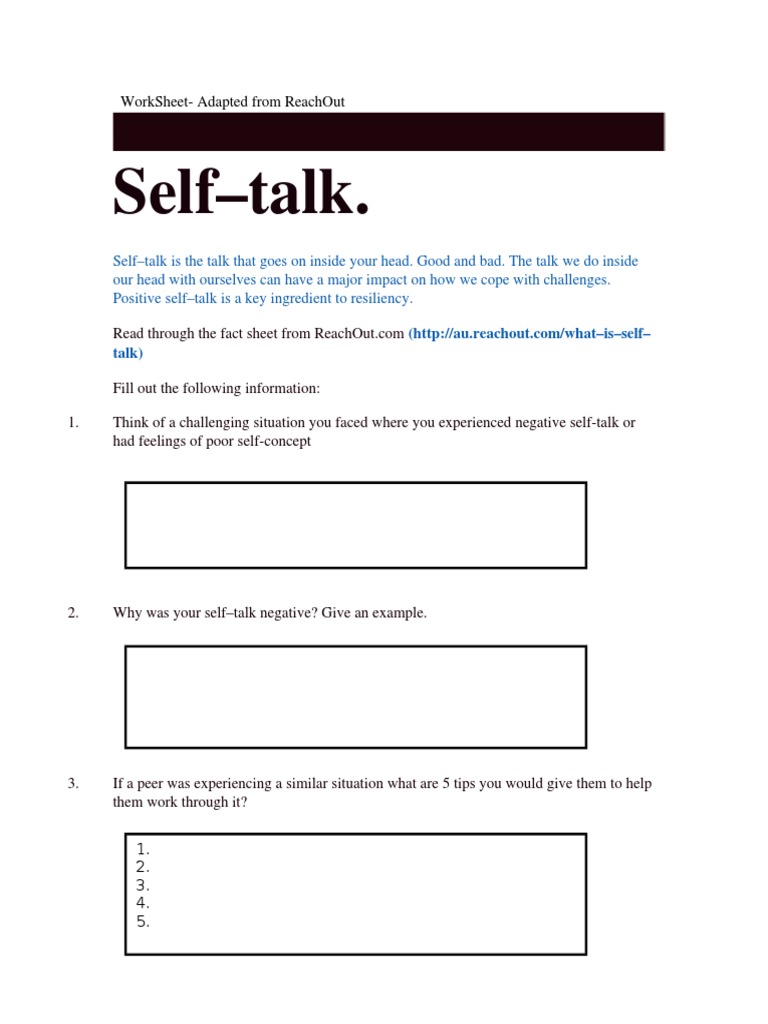 Positive Self-Talk Worksheet PDF | PDF