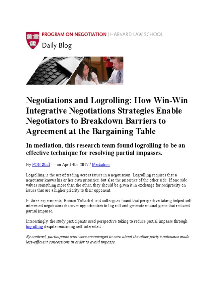 PON - Negotiations and Logrolling | PDF | Negotiation | Psychology