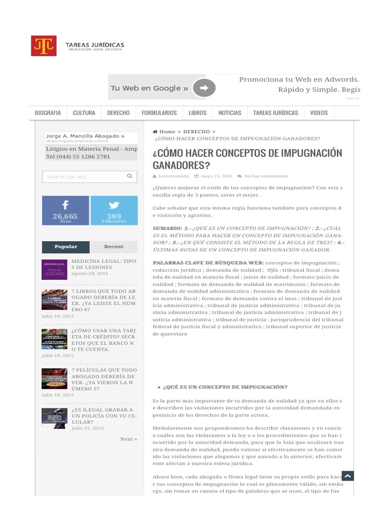 ¿CÓMO HACER CONCEPTOS DE IMPUGNACIÓN GANADORES - Tareas Jurídicas PDF ...
