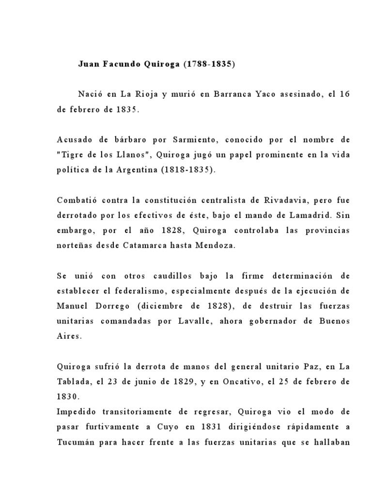 Juan Facundo Quiroga | PDF
