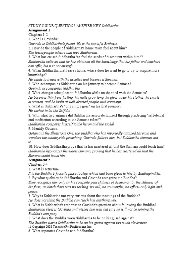 Siddhartha Study Guide Answers | PDF | Gautama Buddha | Indian Religions
