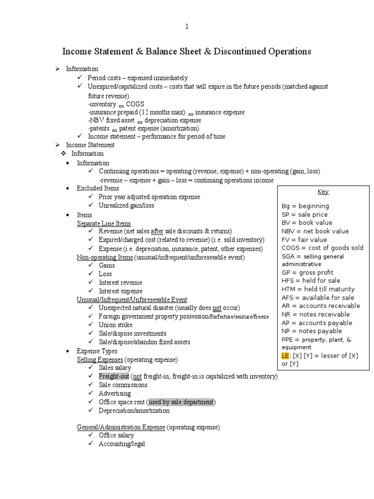 FAR Notes CH1: Income Statement & Balance Sheet & Discontinued ...