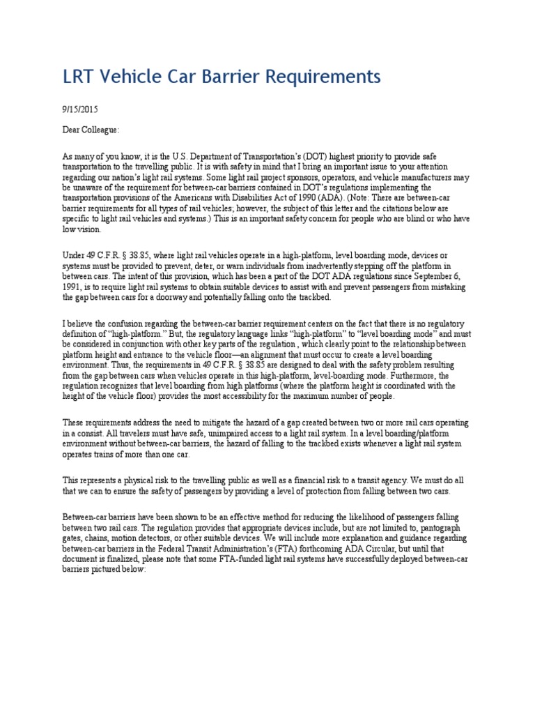 Between Car Barrier_FTA Letter on LRT Vehicle Car Barrier Requirements ...