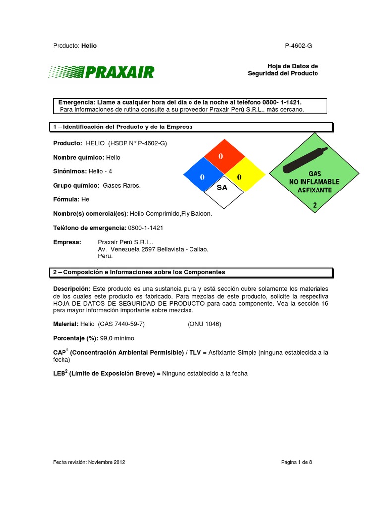 MSDS HDSP Hélio Gas | PDF | Helio | Soldadura