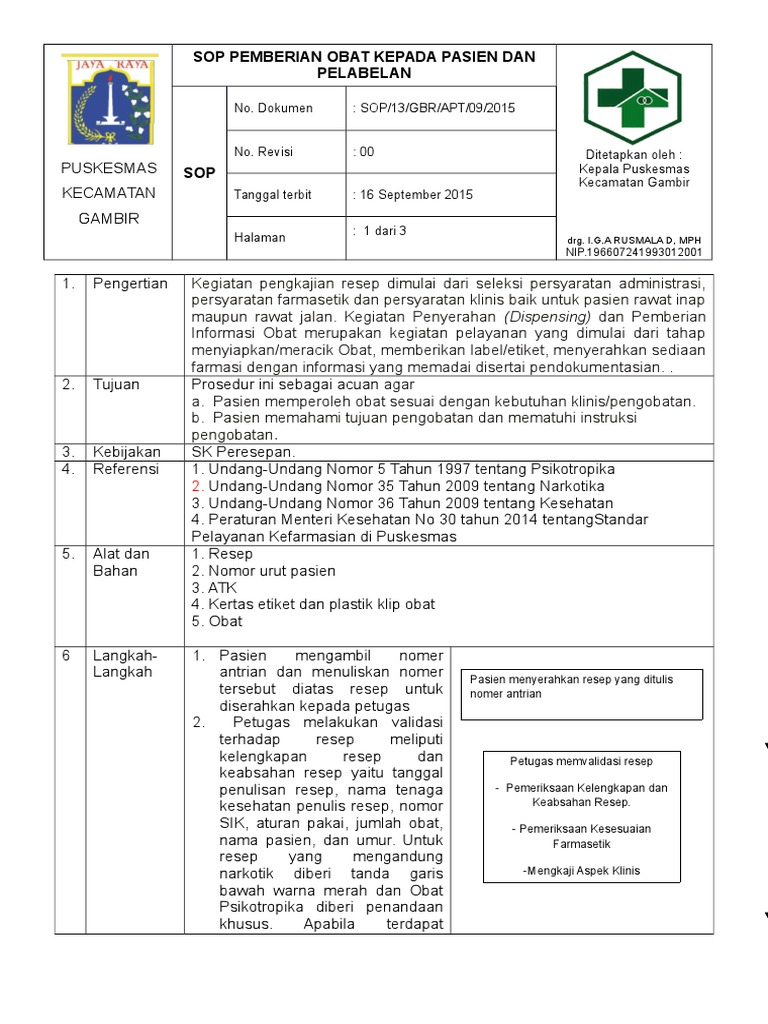 Sop Pemberian Obat Dan Pelabelan | PDF