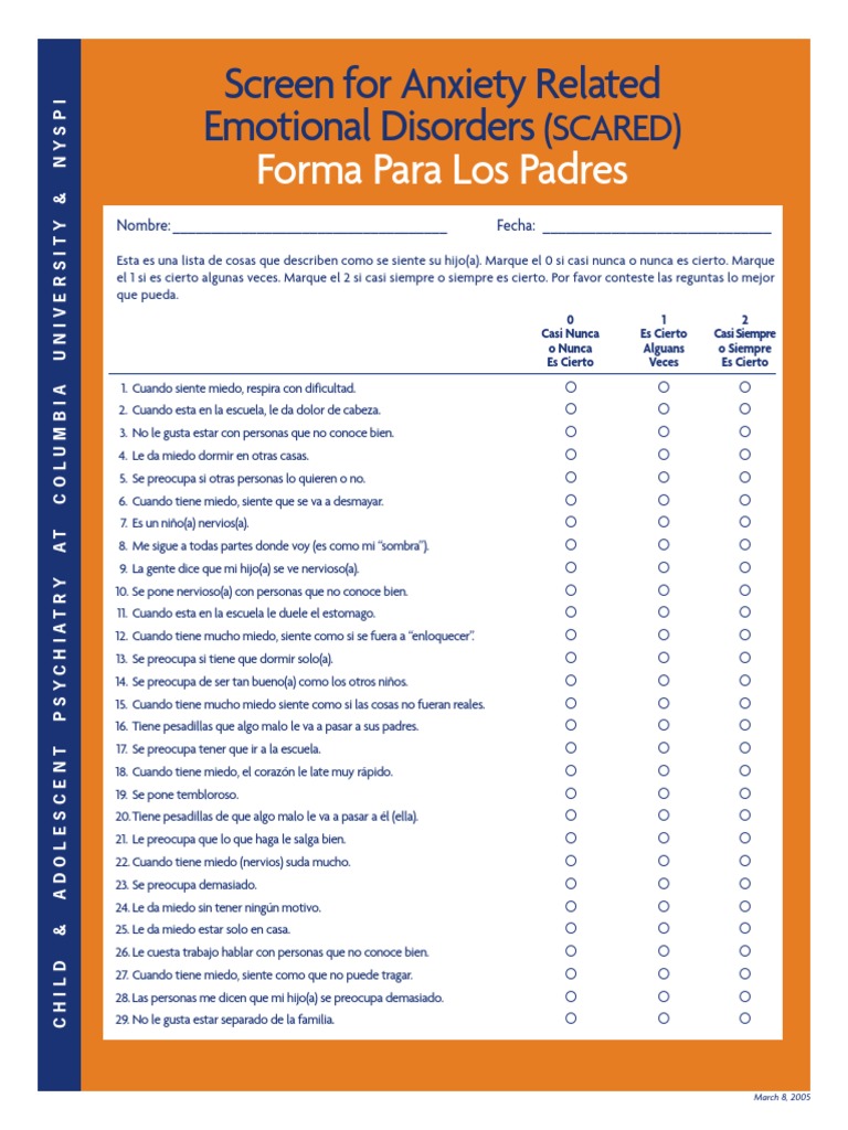 SCARED - Escala de Ansiedad en Español | PDF | Temor | Ajedrez