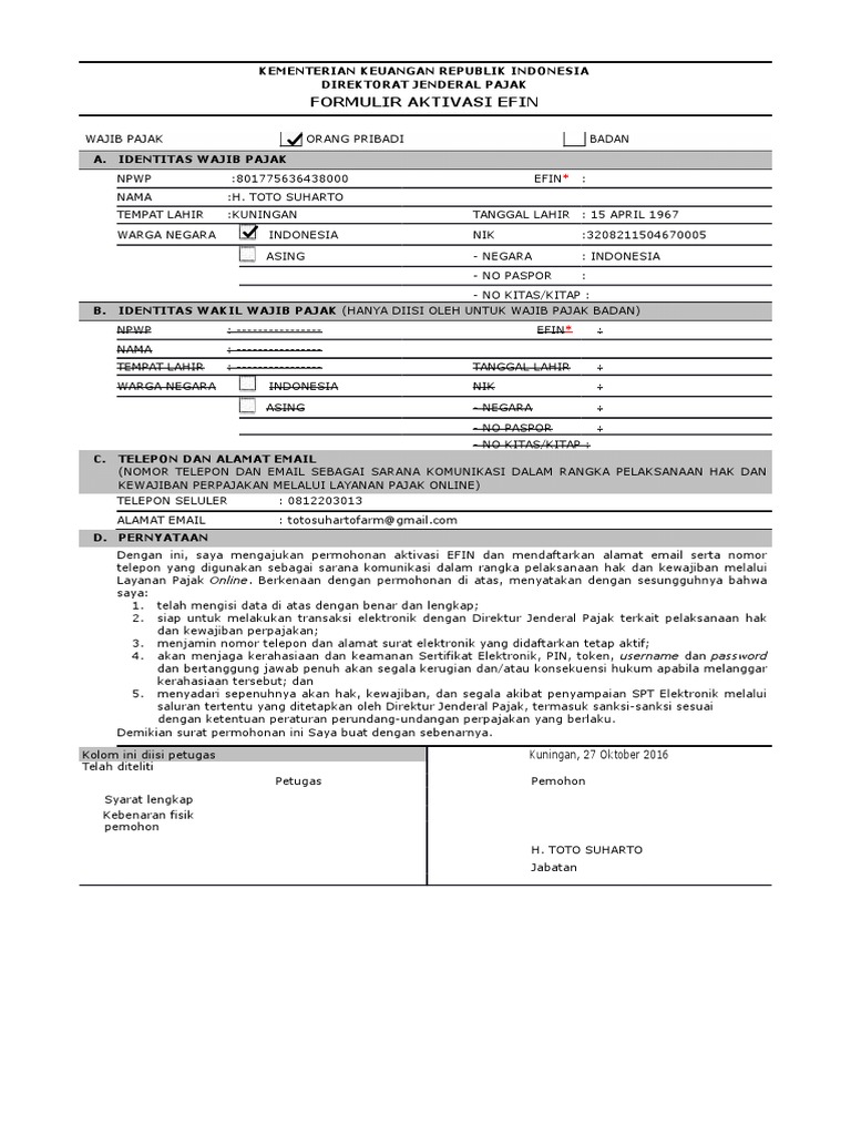 Form Aktivasi Efin | PDF