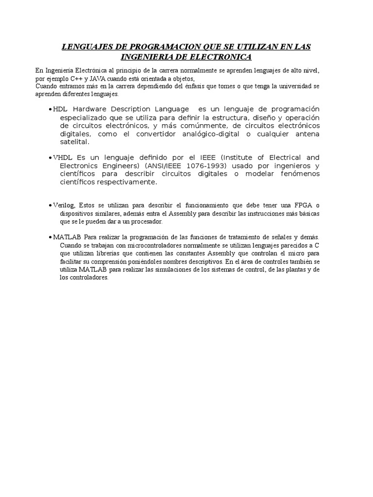 Lenguajes de Programacion Que Se Utilizan en Las Ingenierias de ...